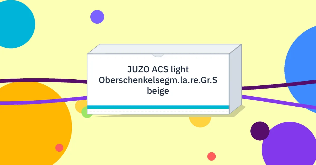 Symbolbild: Packung mit der Aufschrift JUZO ACS light Oberschenkelsegm.la.re.Gr.S beige (PZN 13885773) – Verfügbarkeit und Bezug in Apotheken in Frankfurt am Main