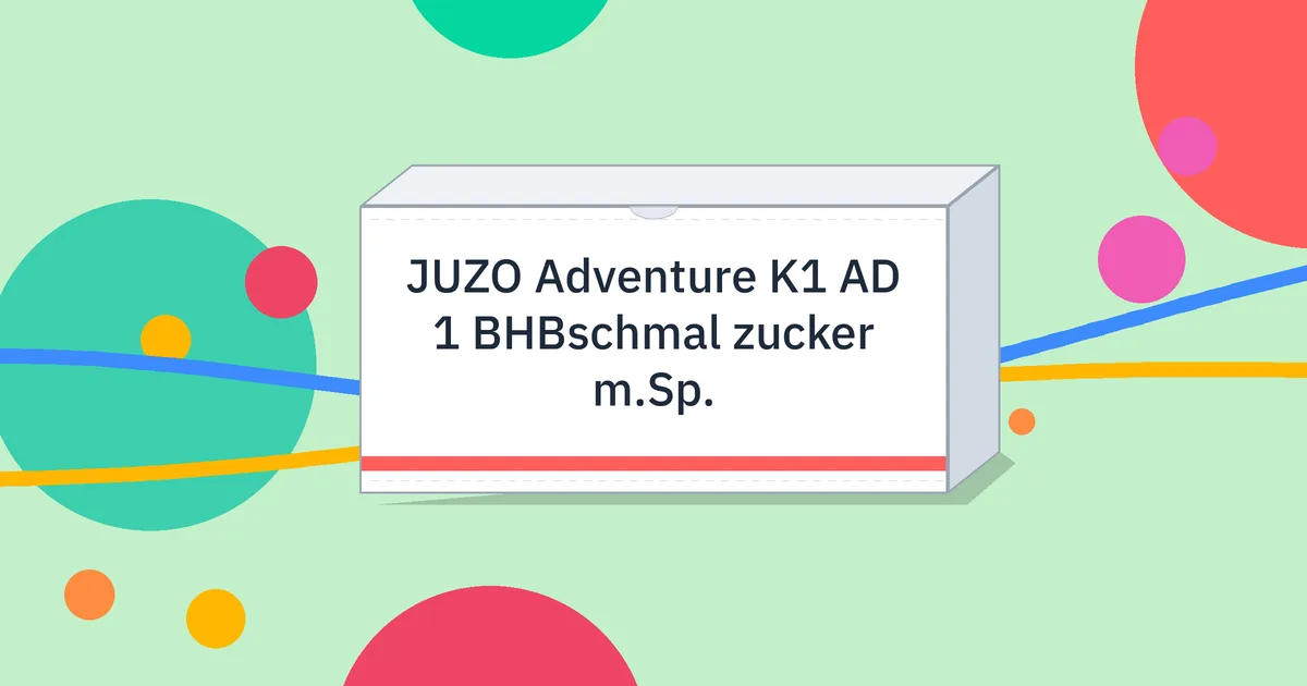 Symbolbild: Packung mit der Aufschrift JUZO Adventure K1 AD 1 BHBschmal zucker m.Sp. (PZN 16342837) – Verfügbarkeit und Bezug in Apotheken in Frankfurt am Main