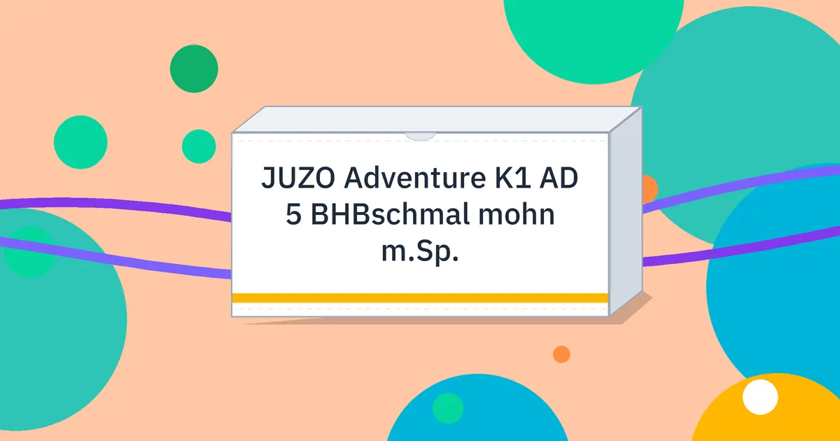 Symbolbild: Packung mit der Aufschrift JUZO Adventure K1 AD 5 BHBschmal mohn m.Sp. (PZN 15495906) – Verfügbarkeit und Bezug in Apotheken in Frankfurt am Main