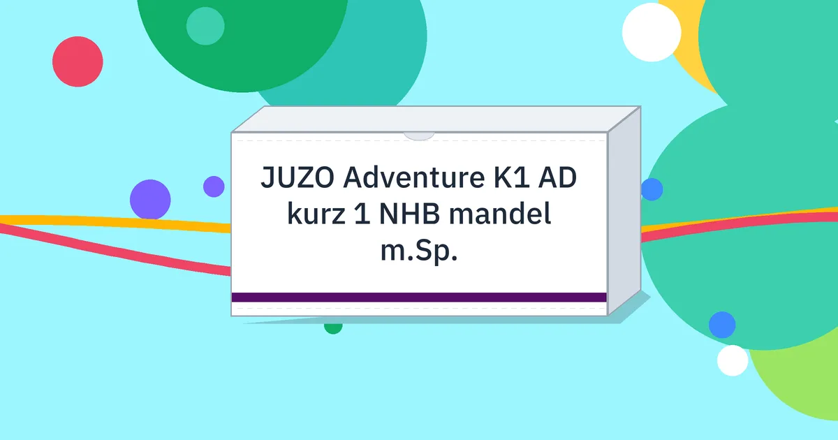 Symbolbild: Packung mit der Aufschrift JUZO Adventure K1 AD kurz 1 NHB mandel m.Sp. (PZN 14974970) – Verfügbarkeit und Bezug in Apotheken in Frankfurt am Main