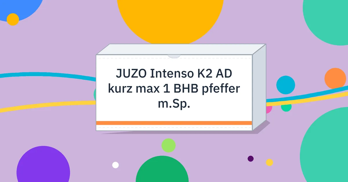 Symbolbild: Packung mit der Aufschrift JUZO Intenso K2 AD kurz max 1 BHB pfeffer m.Sp. (PZN 18615506) – Verfügbarkeit und Bezug in Apotheken in Frankfurt am Main