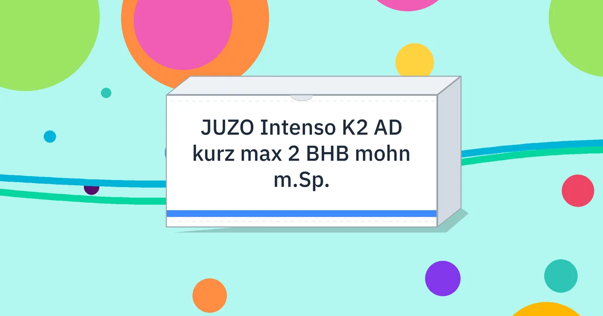 Symbolbild: Packung mit der Aufschrift JUZO Intenso K2 AD kurz max 2 BHB mohn m.Sp. (PZN 18615860) – Verfügbarkeit und Bezug in Apotheken in Frankfurt am Main