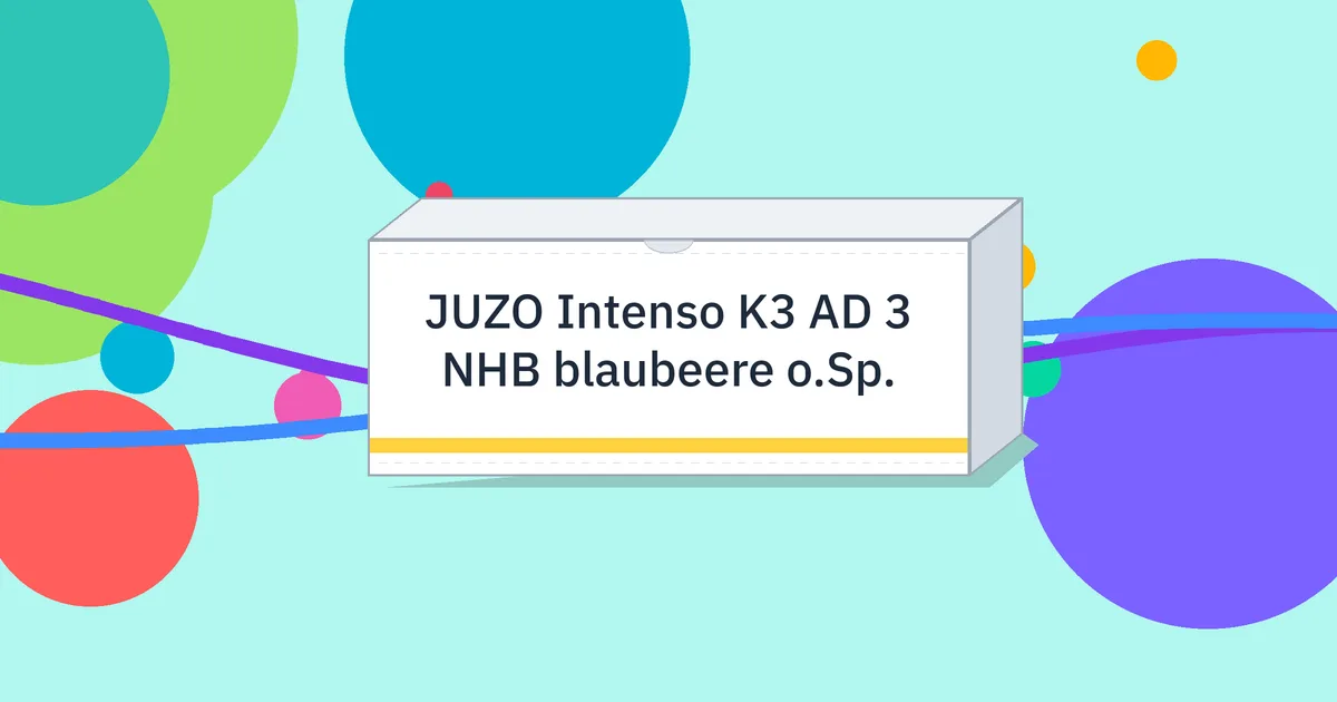 Symbolbild: Packung mit der Aufschrift JUZO Intenso K3 AD 3 NHB blaubeere o.Sp. (PZN 18641515) – Verfügbarkeit und Bezug in Apotheken in Frankfurt am Main