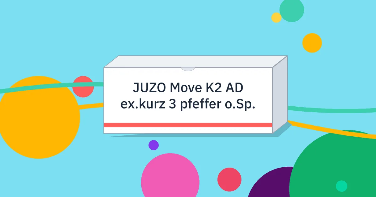Symbolbild: Packung mit der Aufschrift JUZO Move K2 AD ex.kurz 3 pfeffer o.Sp. (PZN 16342369) – Verfügbarkeit und Bezug in Apotheken in Frankfurt am Main