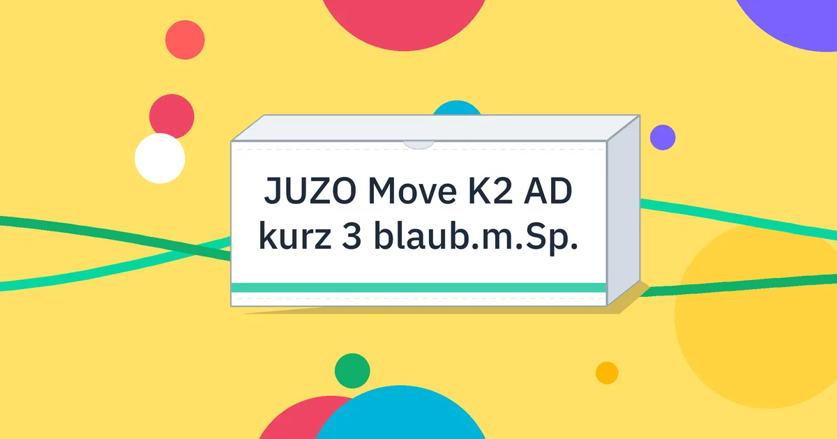 Symbolbild: Packung mit der Aufschrift JUZO Move K2 AD kurz 3 blaub.m.Sp. (PZN 18540174) – Verfügbarkeit und Bezug in Apotheken in Frankfurt am Main