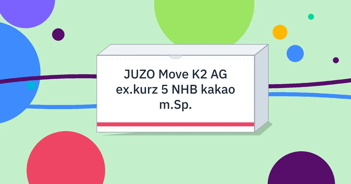 Symbolbild: Packung mit der Aufschrift JUZO Move K2 AG ex.kurz 5 NHB kakao m.Sp. (PZN 18563353) – Verfügbarkeit und Bezug in Apotheken in Frankfurt am Main