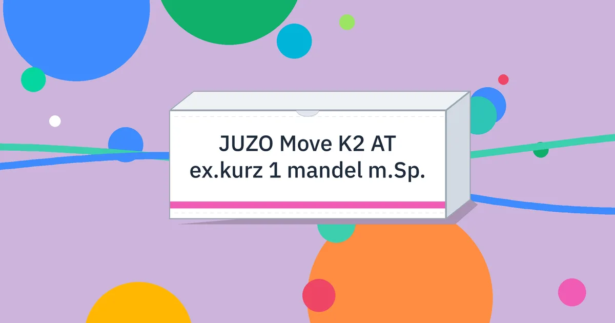 Symbolbild: Packung mit der Aufschrift JUZO Move K2 AT ex.kurz 1 mandel m.Sp. (PZN 20670872) – Verfügbarkeit und Bezug in Apotheken in Frankfurt am Main