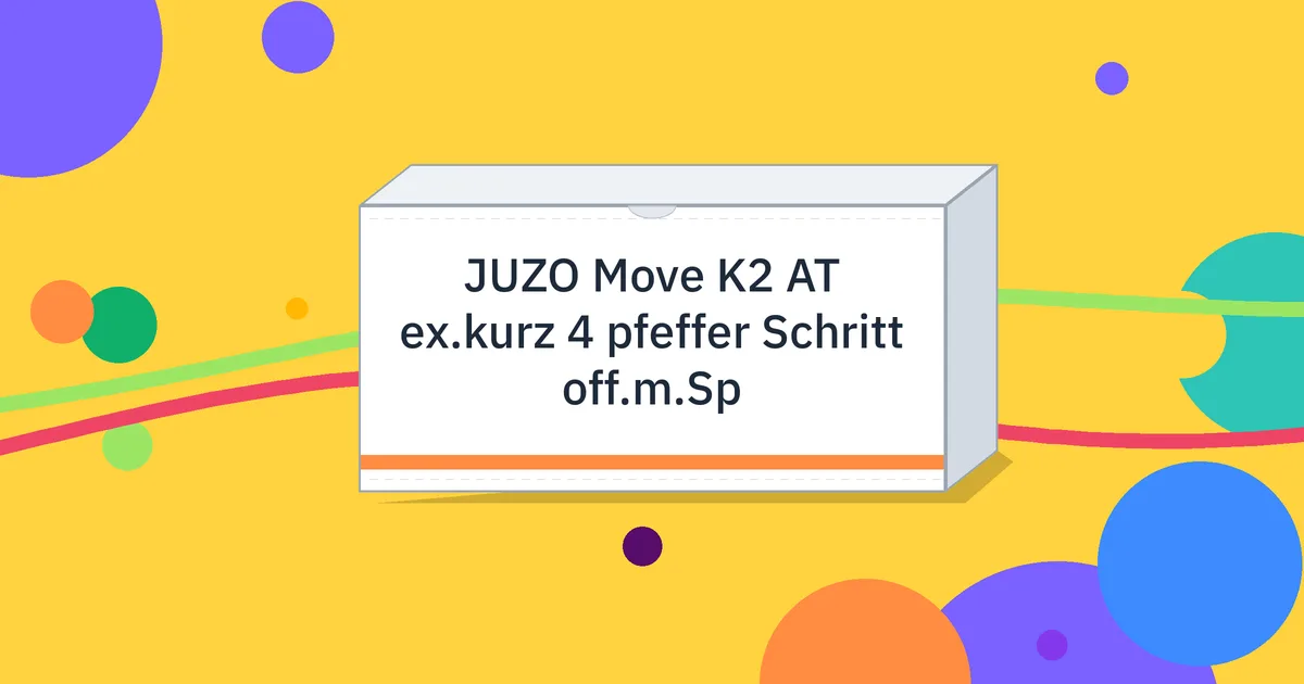 Symbolbild: Packung mit der Aufschrift JUZO Move K2 AT ex.kurz 4 pfeffer Schritt off.m.Sp (PZN 20671127) – Verfügbarkeit und Bezug in Apotheken in Frankfurt am Main