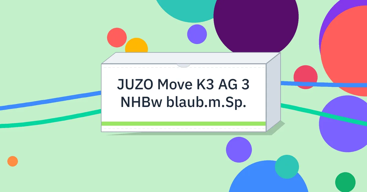 Symbolbild: Packung mit der Aufschrift JUZO Move K3 AG 3 NHBw blaub.m.Sp. (PZN 18586325) – Verfügbarkeit und Bezug in Apotheken in Frankfurt am Main