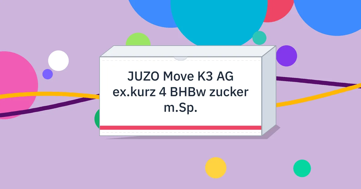 Symbolbild: Packung mit der Aufschrift JUZO Move K3 AG ex.kurz 4 BHBw zucker m.Sp. (PZN 18583692) – Verfügbarkeit und Bezug in Apotheken in Frankfurt am Main
