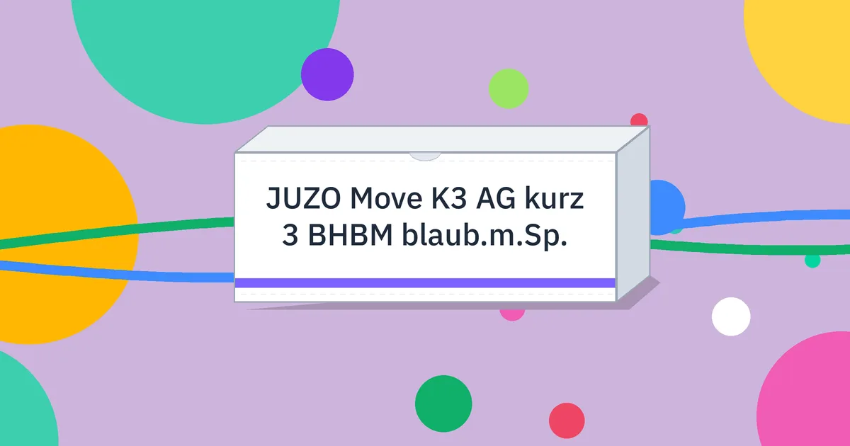 Symbolbild: Packung mit der Aufschrift JUZO Move K3 AG kurz 3 BHBM blaub.m.Sp. (PZN 18591852) – Verfügbarkeit und Bezug in Apotheken in Frankfurt am Main