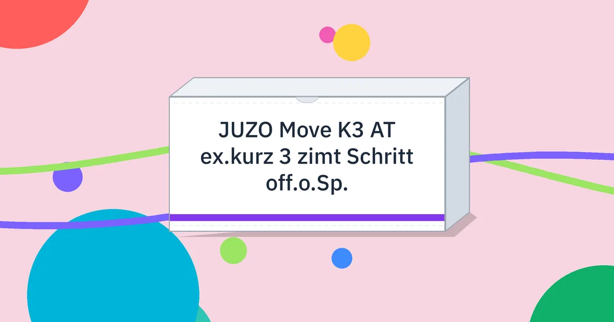 Symbolbild: Packung mit der Aufschrift JUZO Move K3 AT ex.kurz 3 zimt Schritt off.o.Sp. (PZN 20681953) – Verfügbarkeit und Bezug in Apotheken in Frankfurt am Main