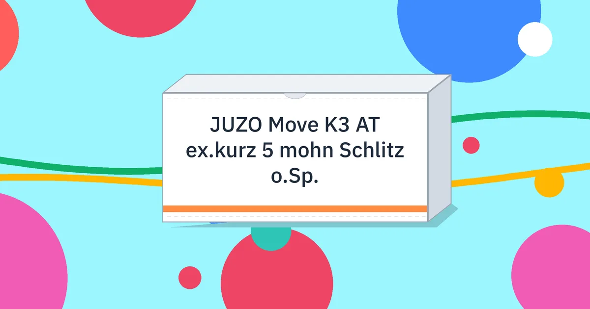 Symbolbild: Packung mit der Aufschrift JUZO Move K3 AT ex.kurz 5 mohn Schlitz o.Sp. (PZN 20682846) – Verfügbarkeit und Bezug in Apotheken in Frankfurt am Main