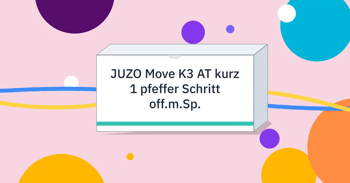 Symbolbild: Packung mit der Aufschrift JUZO Move K3 AT kurz 1 pfeffer Schritt off.m.Sp. (PZN 20683461) – Verfügbarkeit und Bezug in Apotheken in Frankfurt am Main