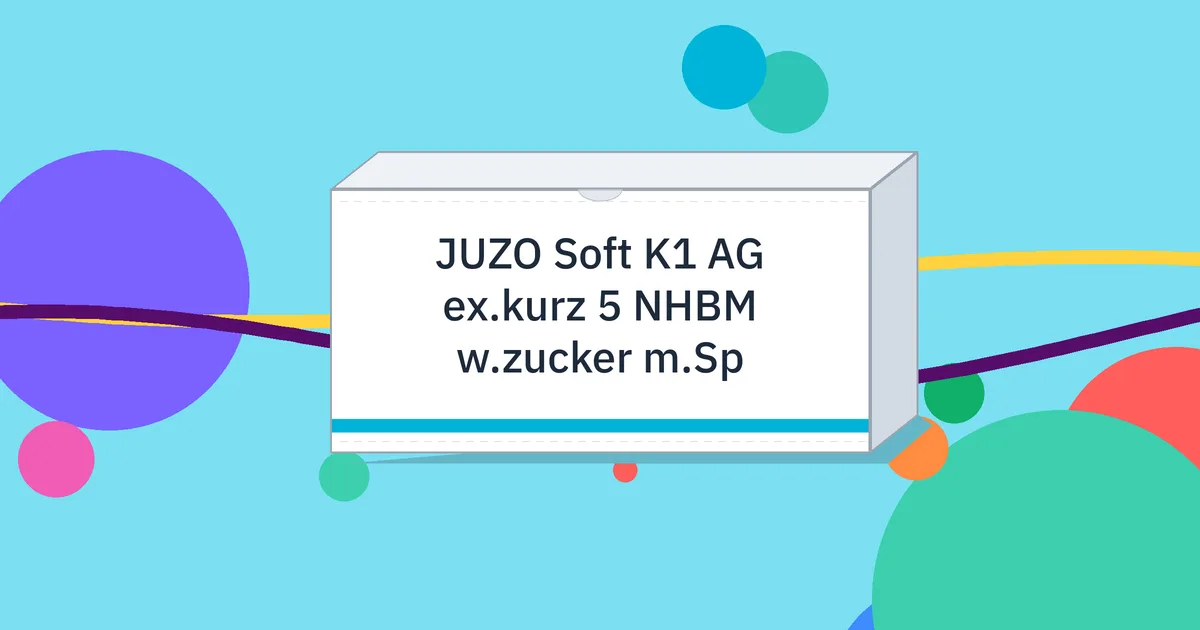 Symbolbild: Packung mit der Aufschrift JUZO Soft K1 AG ex.kurz 5 NHBM w.zucker m.Sp (PZN 15018023) – Verfügbarkeit und Bezug in Apotheken in Frankfurt am Main