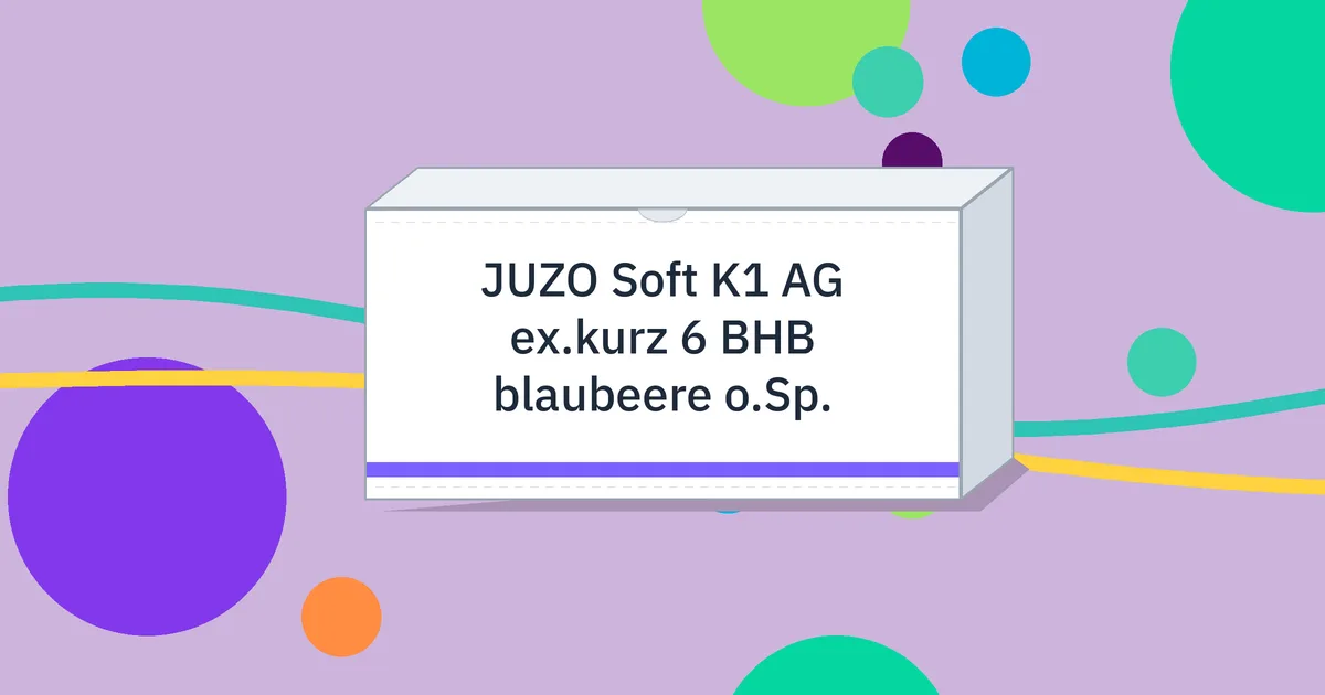 Symbolbild: Packung mit der Aufschrift JUZO Soft K1 AG ex.kurz 6 BHB blaubeere o.Sp. (PZN 14824325) – Verfügbarkeit und Bezug in Apotheken in Frankfurt am Main