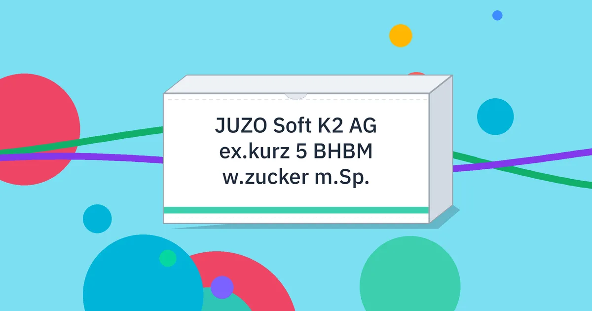 Symbolbild: Packung mit der Aufschrift JUZO Soft K2 AG ex.kurz 5 BHBM w.zucker m.Sp. (PZN 14867932) – Verfügbarkeit und Bezug in Apotheken in Frankfurt am Main