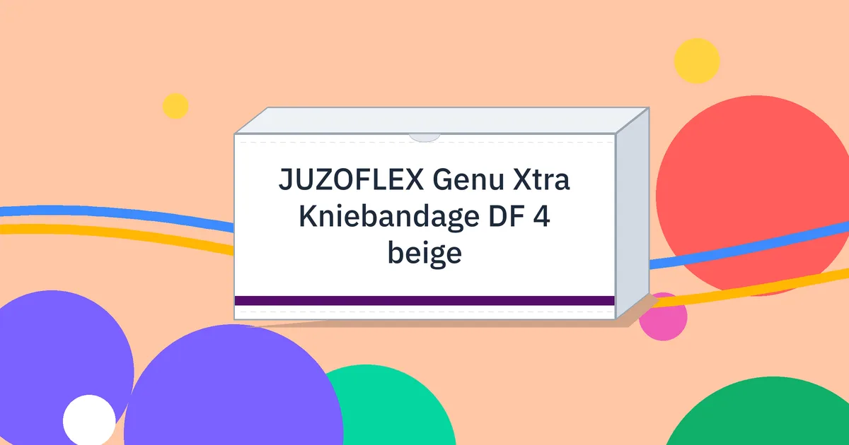 Symbolbild: Packung mit der Aufschrift JUZOFLEX Genu Xtra Kniebandage DF 4 beige (PZN 16497600) – Verfügbarkeit und Bezug in Apotheken in Frankfurt am Main