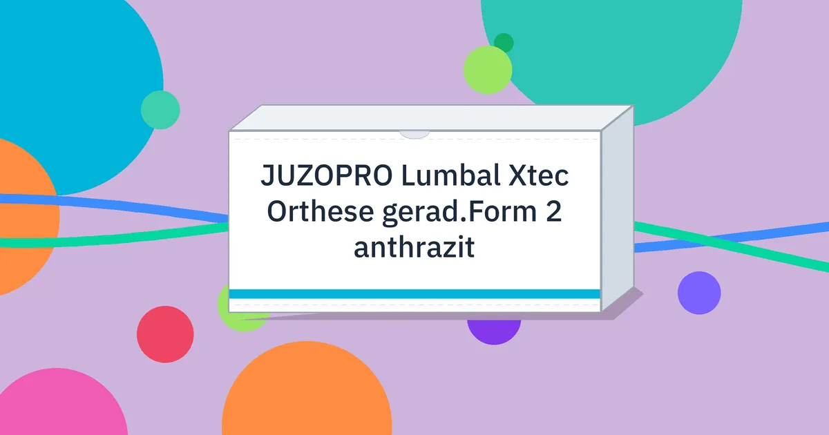 Symbolbild: Packung mit der Aufschrift JUZOPRO Lumbal Xtec Orthese gerad.Form 2 anthrazit (PZN 16498077) – Verfügbarkeit und Bezug in Apotheken in Frankfurt am Main