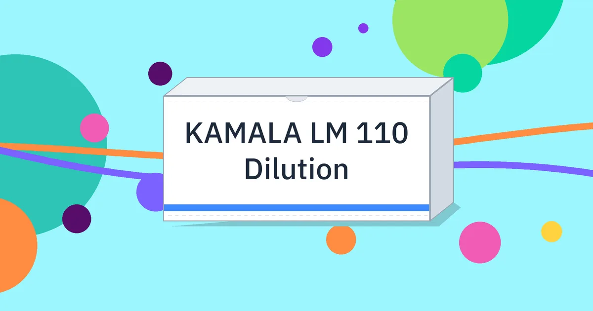 Symbolbild: Packung mit der Aufschrift KAMALA LM 110 Dilution (PZN 13518336) – Verfügbarkeit und Bezug in Apotheken in Frankfurt am Main