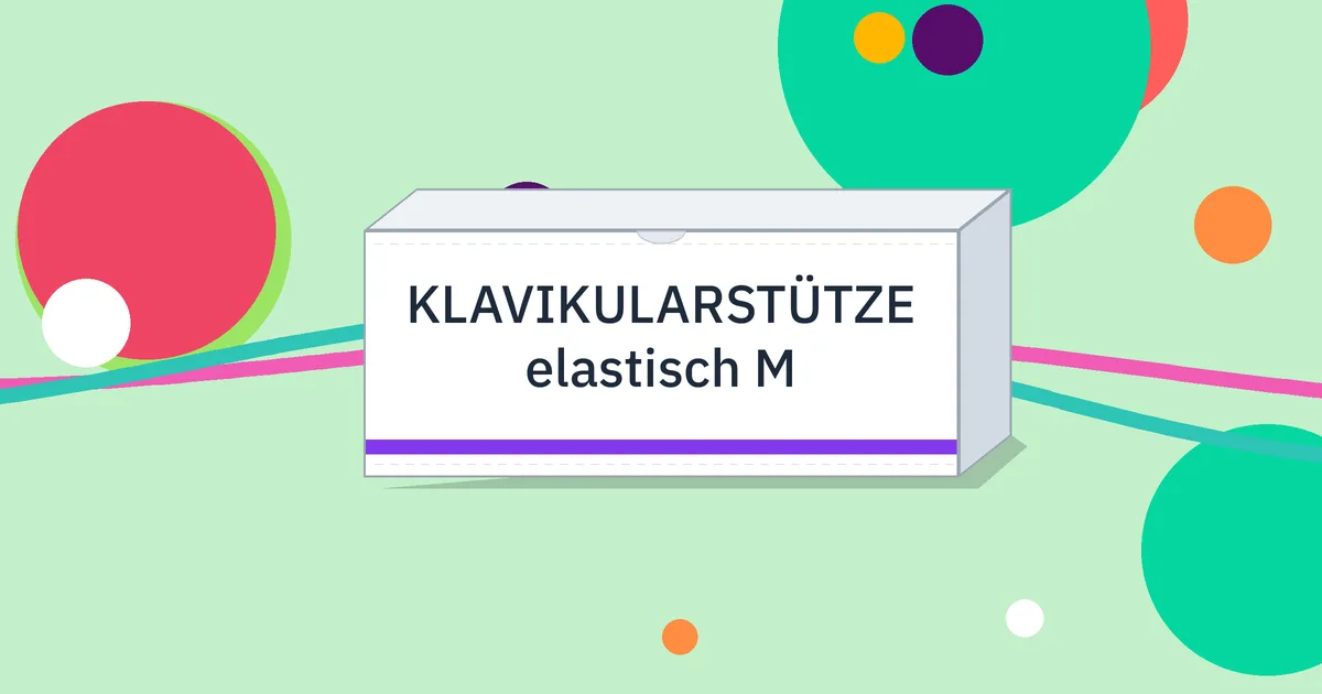 Symbolbild: Packung mit der Aufschrift KLAVIKULARSTÜTZE elastisch M (PZN 19069342) – Verfügbarkeit und Bezug in Apotheken in Frankfurt am Main