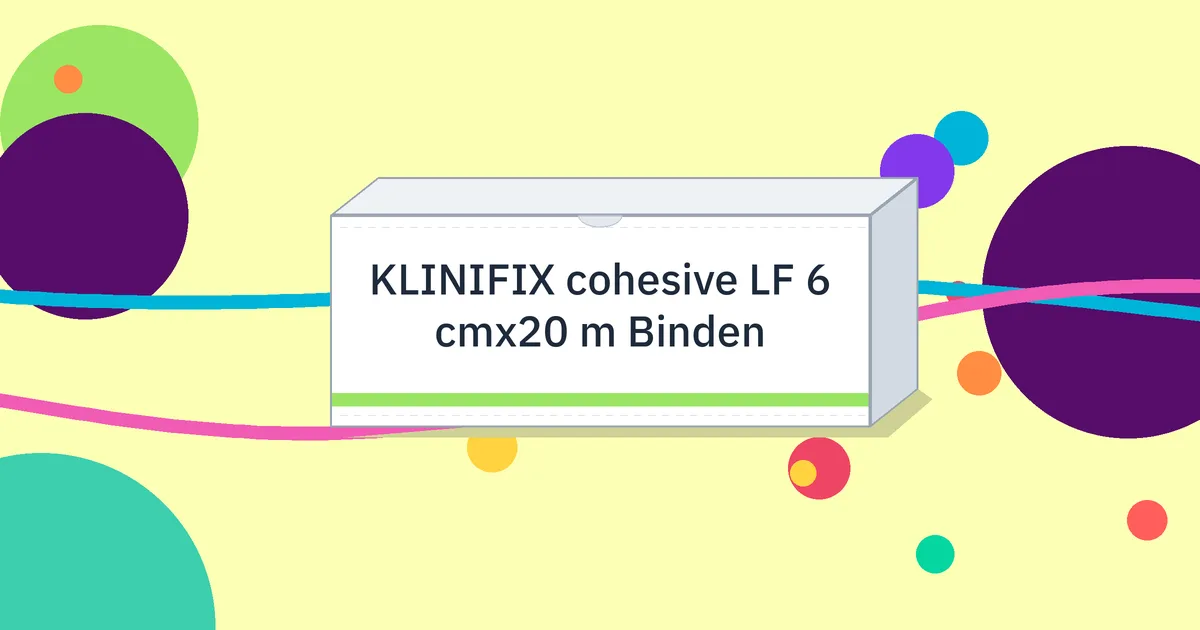 Symbolbild: Packung mit der Aufschrift KLINIFIX cohesive LF 6 cmx20 m Binden (PZN 06464870) – Verfügbarkeit und Bezug in Apotheken in Frankfurt am Main