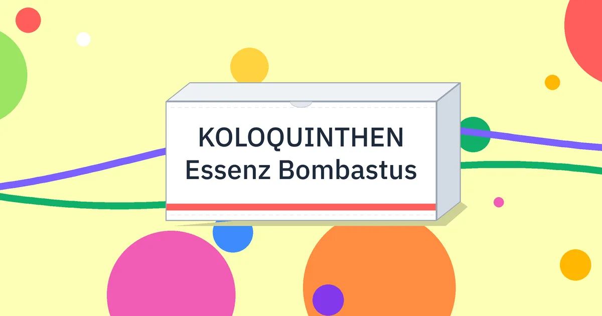 Symbolbild: Packung mit der Aufschrift KOLOQUINTHEN Essenz Bombastus (PZN 06333033) – Verfügbarkeit und Bezug in Apotheken in Frankfurt am Main