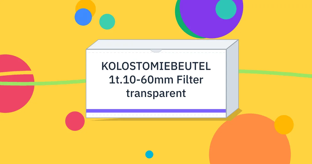 Symbolbild: Packung mit der Aufschrift KOLOSTOMIEBEUTEL 1t.10-60mm Filter transparent (PZN 10045972) – Verfügbarkeit und Bezug in Apotheken in Frankfurt am Main