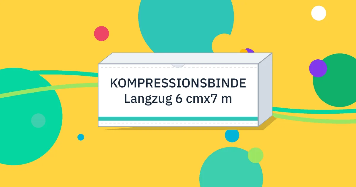 Symbolbild: Packung mit der Aufschrift KOMPRESSIONSBINDE Langzug 6 cmx7 m (PZN 07550927) – Verfügbarkeit und Bezug in Apotheken in Frankfurt am Main