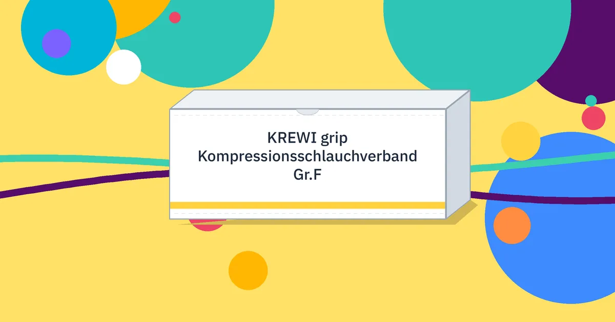 Symbolbild: Packung mit der Aufschrift KREWI grip Kompressionsschlauchverband Gr.F (PZN 03765482) – Verfügbarkeit und Bezug in Apotheken in Frankfurt am Main