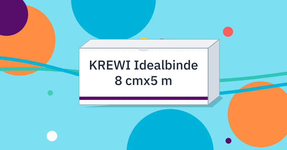 Symbolbild: Packung mit der Aufschrift KREWI Idealbinde 8 cmx5 m (PZN 17301438) – Verfügbarkeit und Bezug in Apotheken in Frankfurt am Main