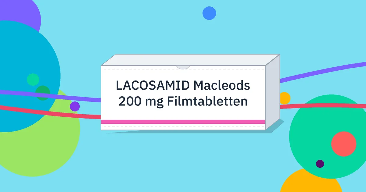 Symbolbild: Packung mit der Aufschrift LACOSAMID Macleods 200 mg Filmtabletten (PZN 18439239) – Verfügbarkeit und Bezug in Apotheken in Frankfurt am Main