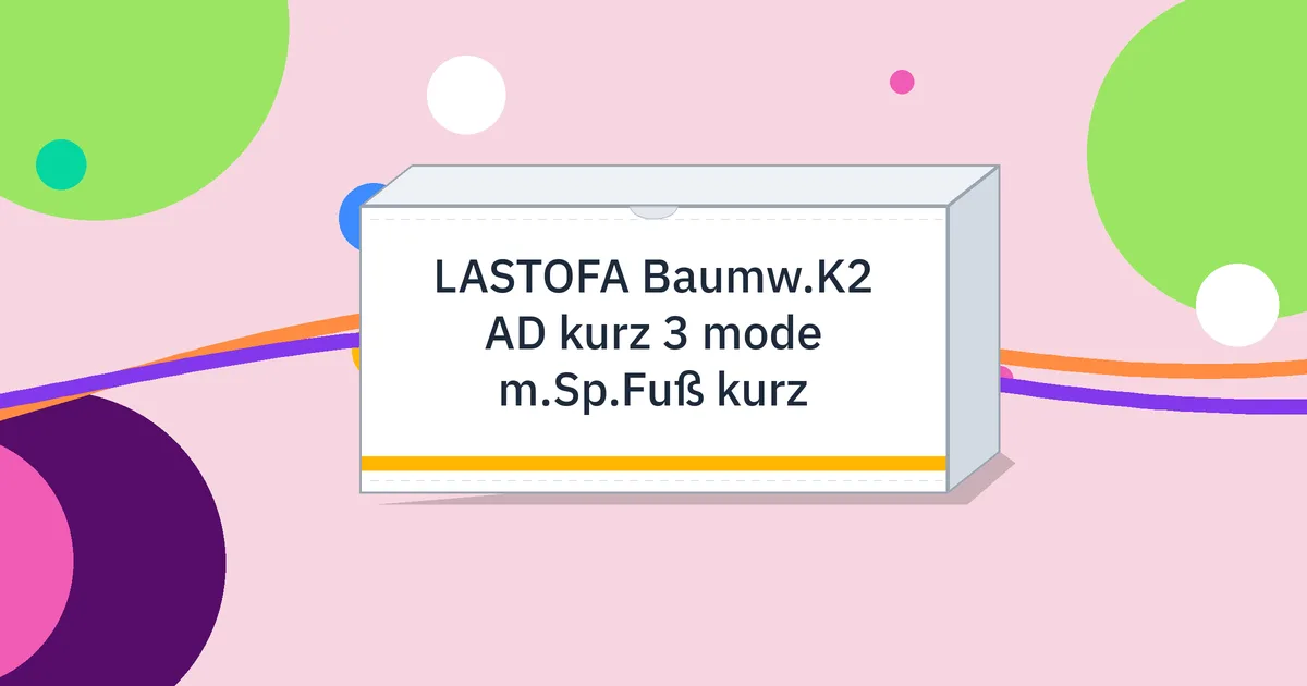 Symbolbild: Packung mit der Aufschrift LASTOFA Baumw.K2 AD kurz 3 mode m.Sp.Fuß kurz (PZN 01945435) – Verfügbarkeit und Bezug in Apotheken in Frankfurt am Main