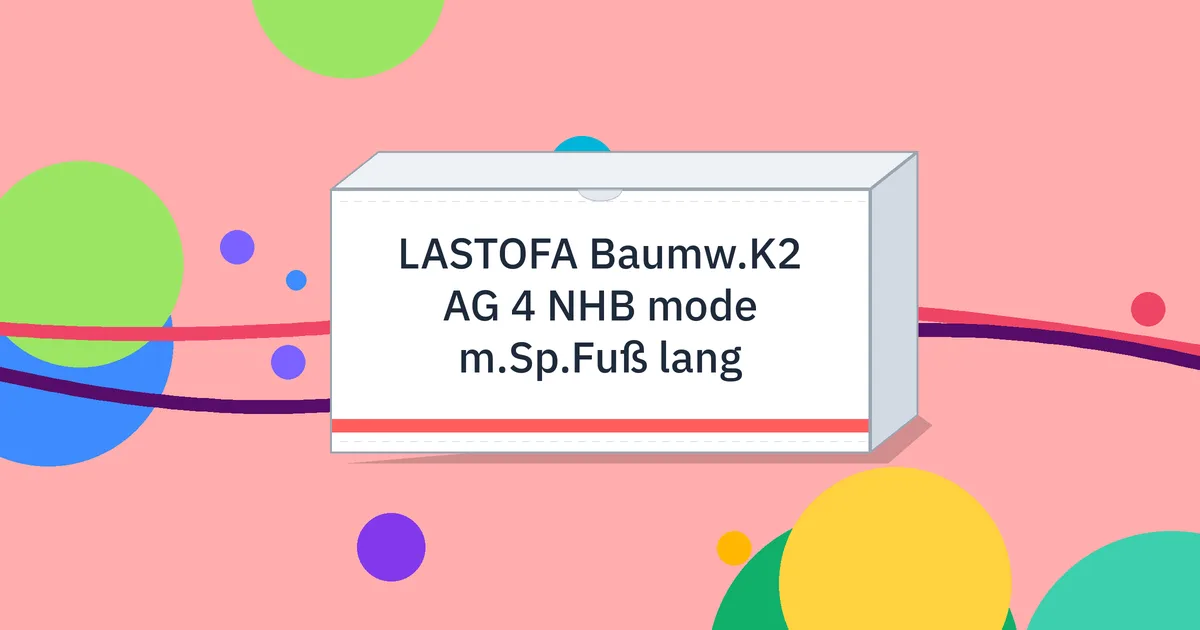 Symbolbild: Packung mit der Aufschrift LASTOFA Baumw.K2 AG 4 NHB mode m.Sp.Fuß lang (PZN 01946239) – Verfügbarkeit und Bezug in Apotheken in Frankfurt am Main