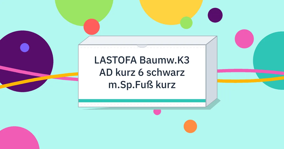 Symbolbild: Packung mit der Aufschrift LASTOFA Baumw.K3 AD kurz 6 schwarz m.Sp.Fuß kurz (PZN 01953676) – Verfügbarkeit und Bezug in Apotheken in Frankfurt am Main