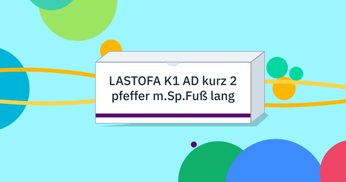 Symbolbild: Packung mit der Aufschrift LASTOFA K1 AD kurz 2 pfeffer m.Sp.Fuß lang (PZN 13786864) – Verfügbarkeit und Bezug in Apotheken in Frankfurt am Main