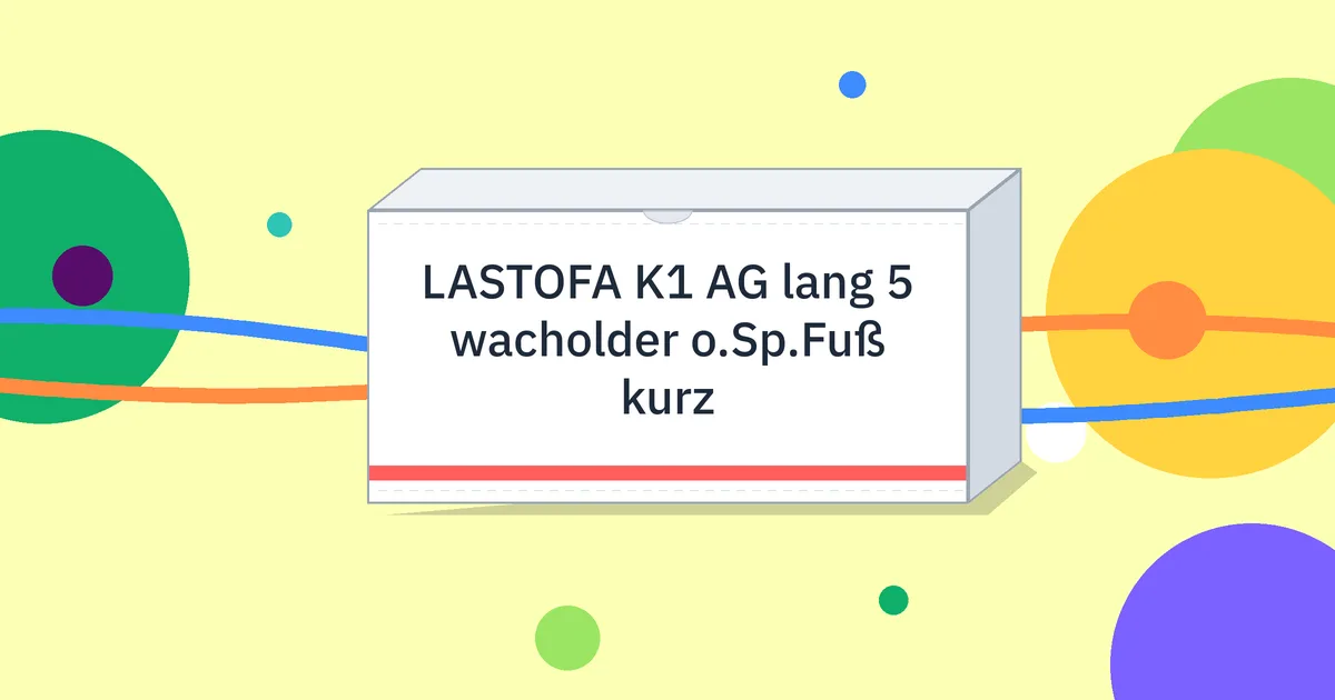 Symbolbild: Packung mit der Aufschrift LASTOFA K1 AG lang 5 wacholder o.Sp.Fuß kurz (PZN 13793278) – Verfügbarkeit und Bezug in Apotheken in Frankfurt am Main