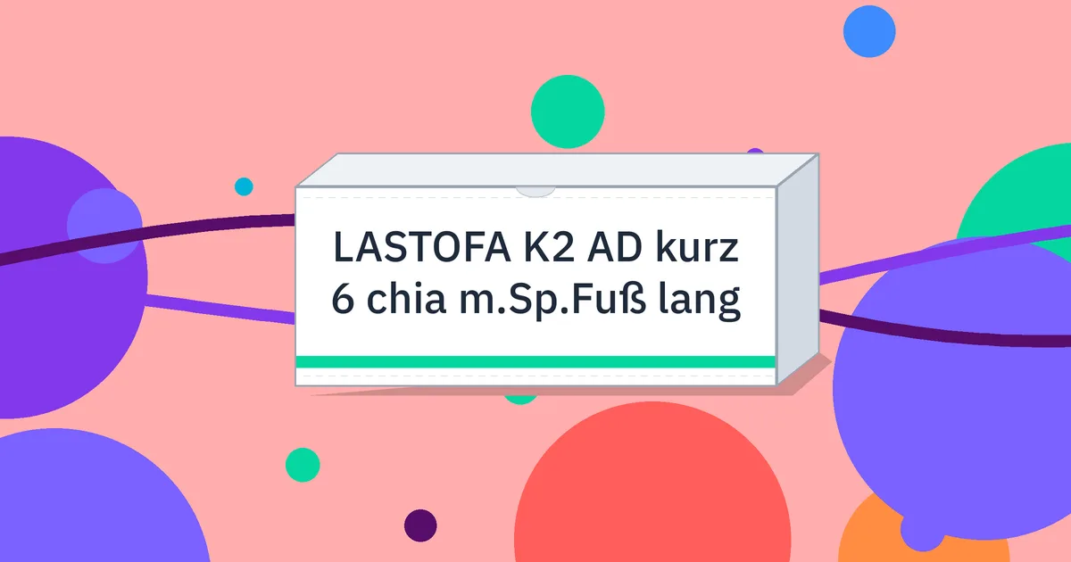 Symbolbild: Packung mit der Aufschrift LASTOFA K2 AD kurz 6 chia m.Sp.Fuß lang (PZN 13801256) – Verfügbarkeit und Bezug in Apotheken in Frankfurt am Main