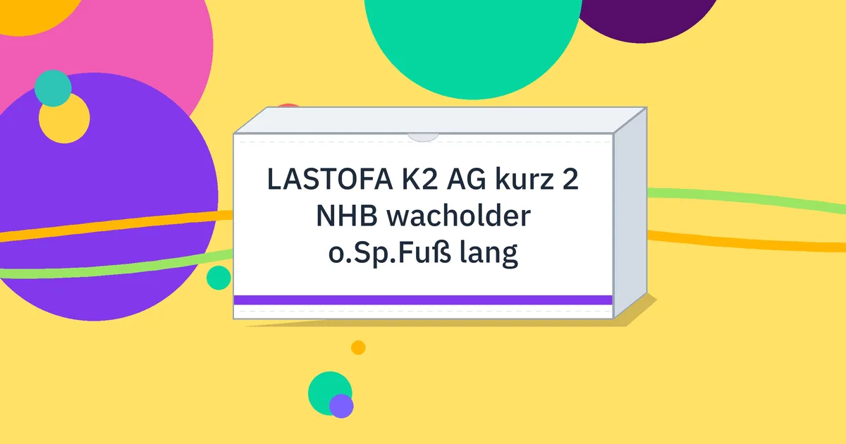Symbolbild: Packung mit der Aufschrift LASTOFA K2 AG kurz 2 NHB wacholder o.Sp.Fuß lang (PZN 14149510) – Verfügbarkeit und Bezug in Apotheken in Frankfurt am Main