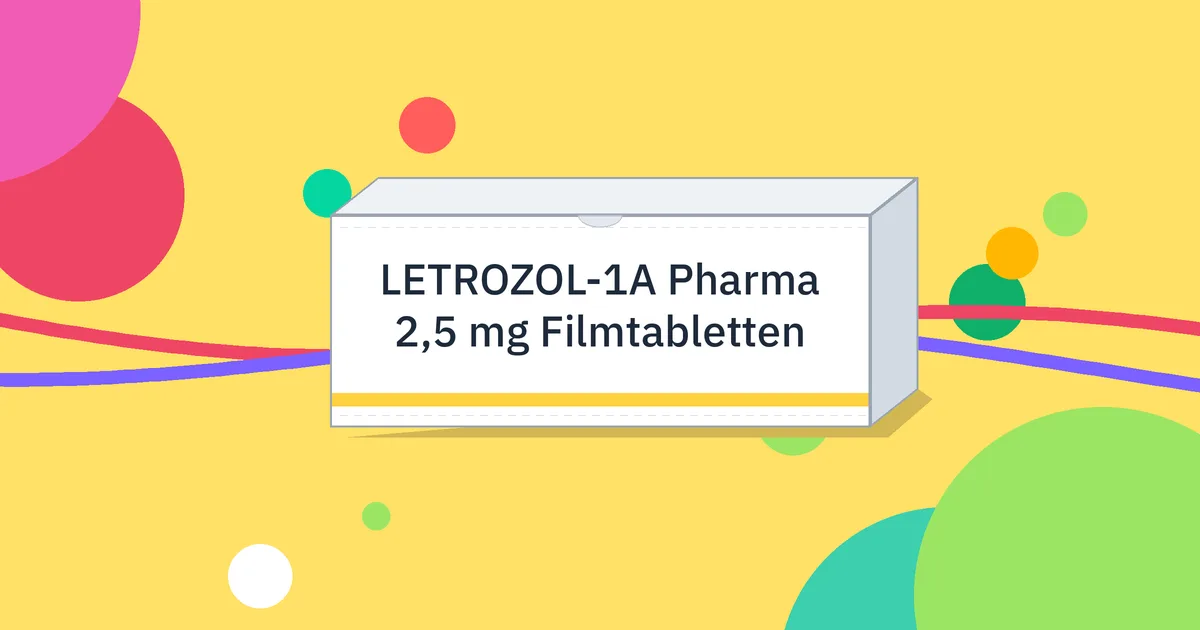 Symbolbild: Packung mit der Aufschrift LETROZOL-1A Pharma 2,5 mg Filmtabletten (PZN 08844571) – Verfügbarkeit und Bezug in Apotheken in Frankfurt am Main