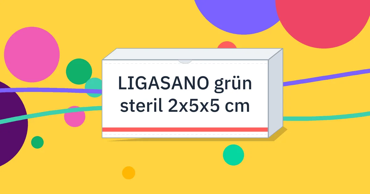 Symbolbild: Packung mit der Aufschrift LIGASANO grün steril 2x5x5 cm (PZN 17251864) – Verfügbarkeit und Bezug in Apotheken in Frankfurt am Main