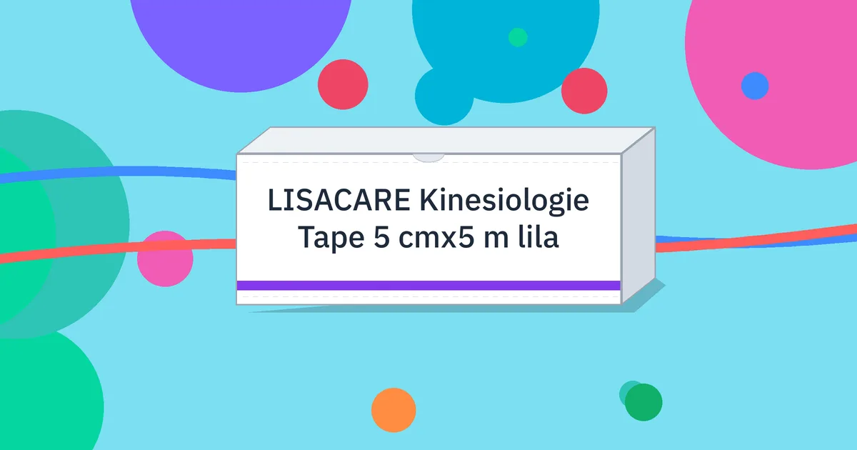 Symbolbild: Packung mit der Aufschrift LISACARE Kinesiologie Tape 5 cmx5 m lila (PZN 18324915) – Verfügbarkeit und Bezug in Apotheken in Frankfurt am Main
