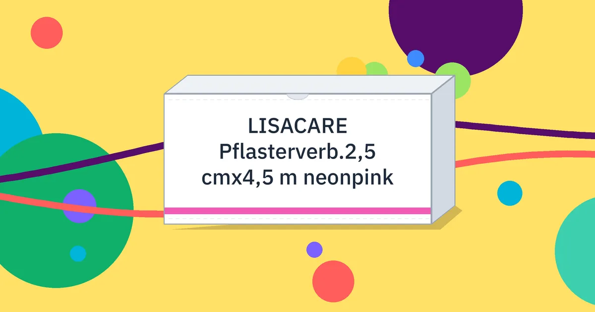 Symbolbild: Packung mit der Aufschrift LISACARE Pflasterverb.2,5 cmx4,5 m neonpink (PZN 17891500) – Verfügbarkeit und Bezug in Apotheken in Frankfurt am Main