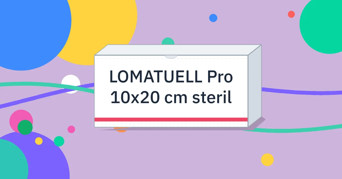 Symbolbild: Packung mit der Aufschrift LOMATUELL Pro 10x20 cm steril (PZN 20658121) – Verfügbarkeit und Bezug in Apotheken in Frankfurt am Main