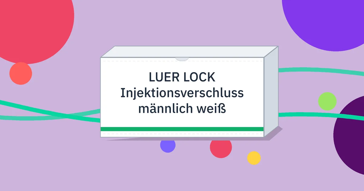 Symbolbild: Packung mit der Aufschrift LUER LOCK Injektionsverschluss männlich weiß (PZN 18469186) – Verfügbarkeit und Bezug in Apotheken in Frankfurt am Main