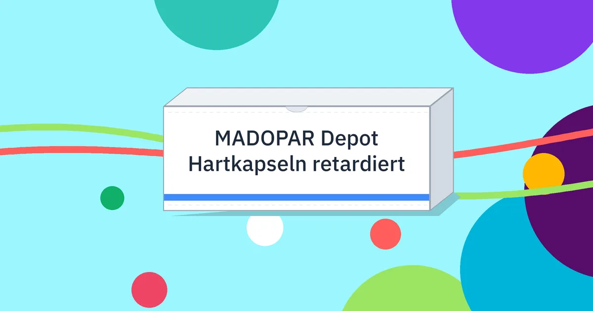 Symbolbild: Packung mit der Aufschrift MADOPAR Depot Hartkapseln retardiert (PZN 01351581) – Verfügbarkeit und Bezug in Apotheken in Frankfurt am Main