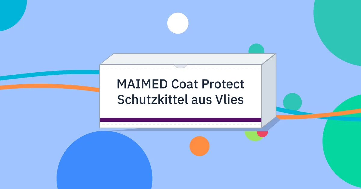Symbolbild: Packung mit der Aufschrift MAIMED Coat Protect Schutzkittel aus Vlies (PZN 06113917) – Verfügbarkeit und Bezug in Apotheken in Frankfurt am Main