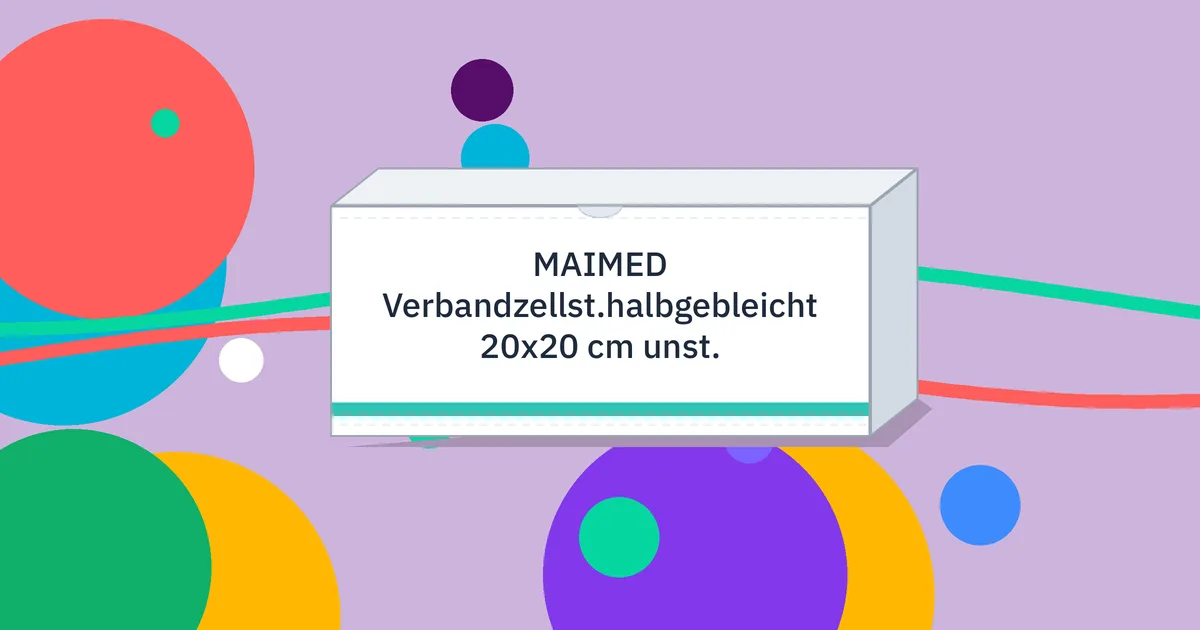 Symbolbild: Packung mit der Aufschrift MAIMED Verbandzellst.halbgebleicht 20x20 cm unst. (PZN 05013102) – Verfügbarkeit und Bezug in Apotheken in Frankfurt am Main