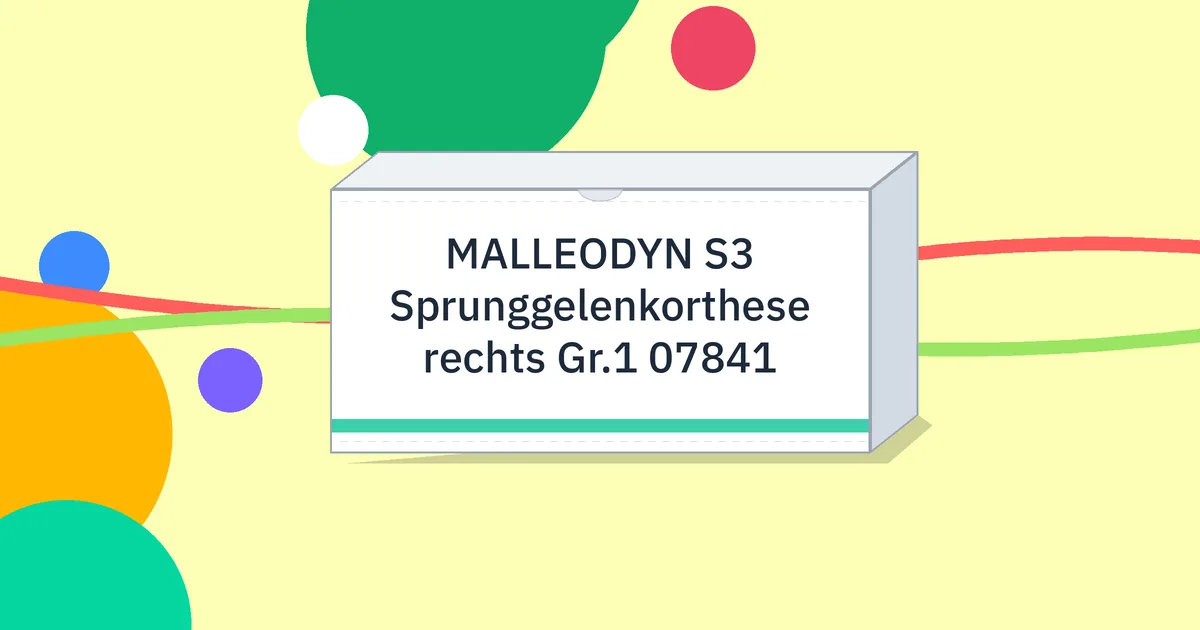 Symbolbild: Packung mit der Aufschrift MALLEODYN S3 Sprunggelenkorthese rechts Gr.1 07841 (PZN 15781575) – Verfügbarkeit und Bezug in Apotheken in Frankfurt am Main
