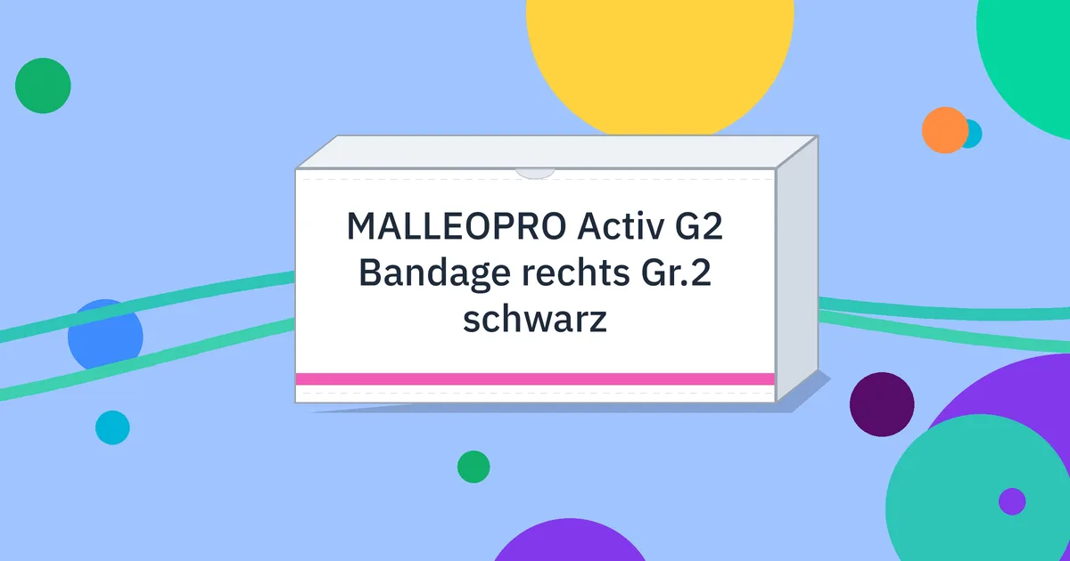 Symbolbild: Packung mit der Aufschrift MALLEOPRO Activ G2 Bandage rechts Gr.2 schwarz (PZN 09730881) – Verfügbarkeit und Bezug in Apotheken in Frankfurt am Main